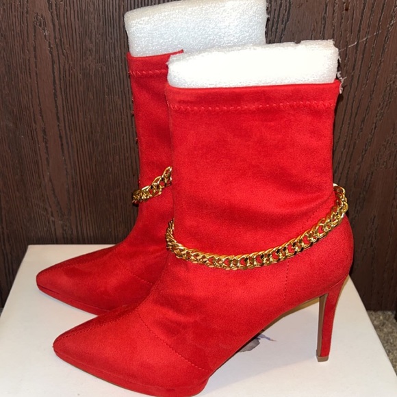 Jessica Simpson | Shoes | Jessica Simpson Red Booties With Gold Chain ...